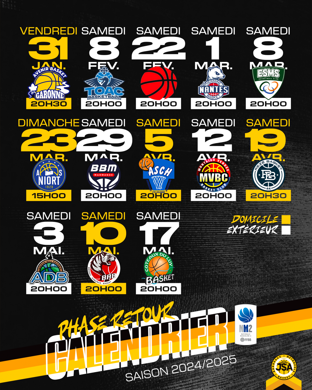 Le calendrier - JSA-BMB